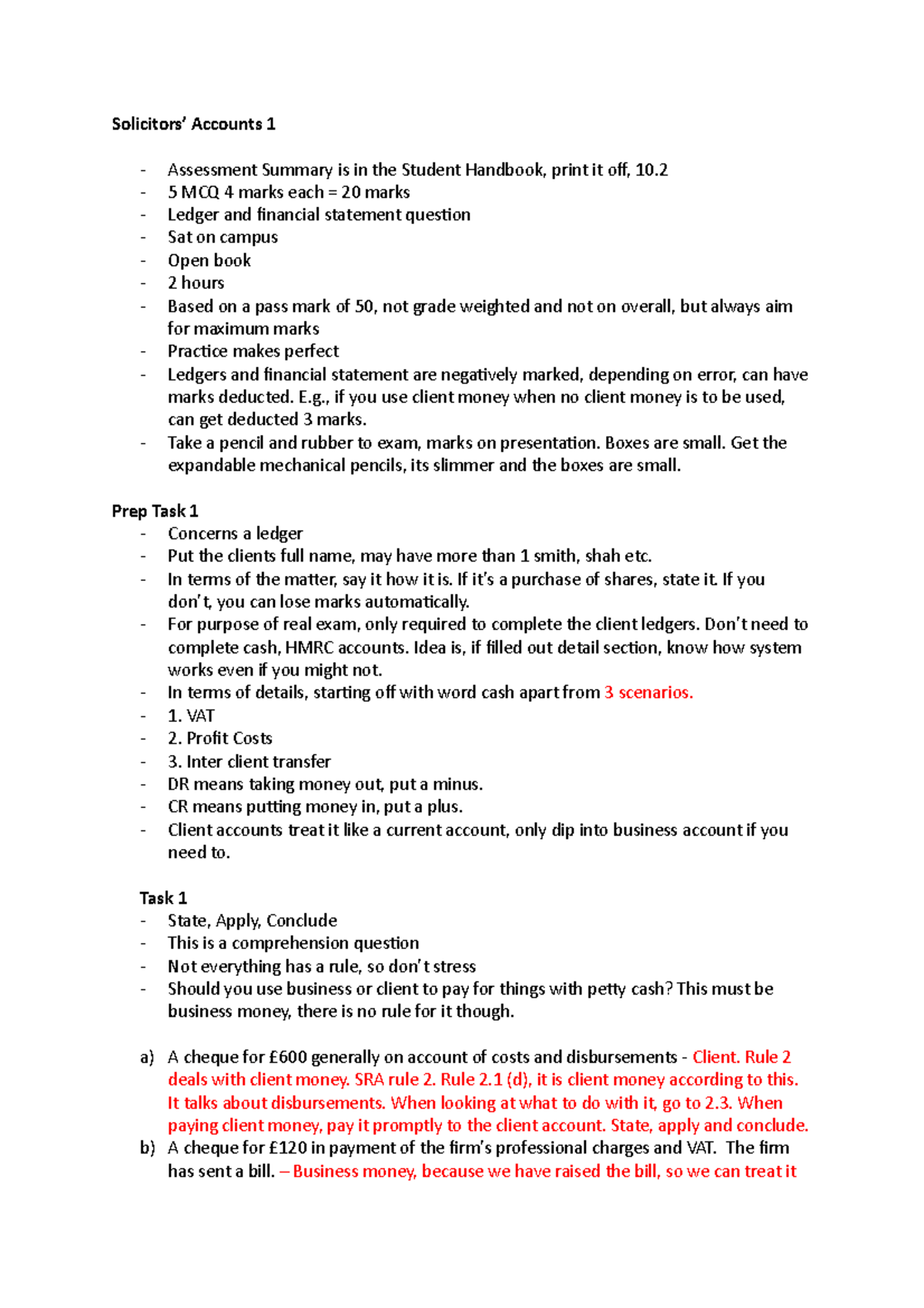 WS1 Notes - workshop 1 - Solicitors’ Accounts 1 Assessment Summary is ...
