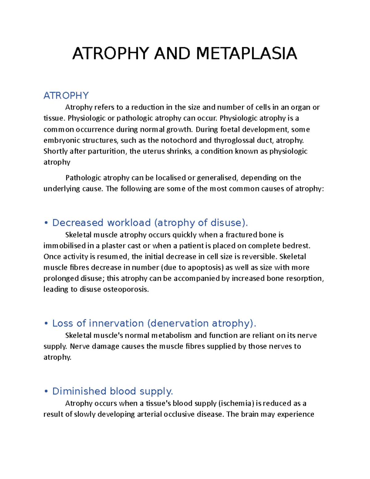 Brief NOTE ON Atrophy AND Metaplasia - ATROPHY AND METAPLASIA ATROPHY ...