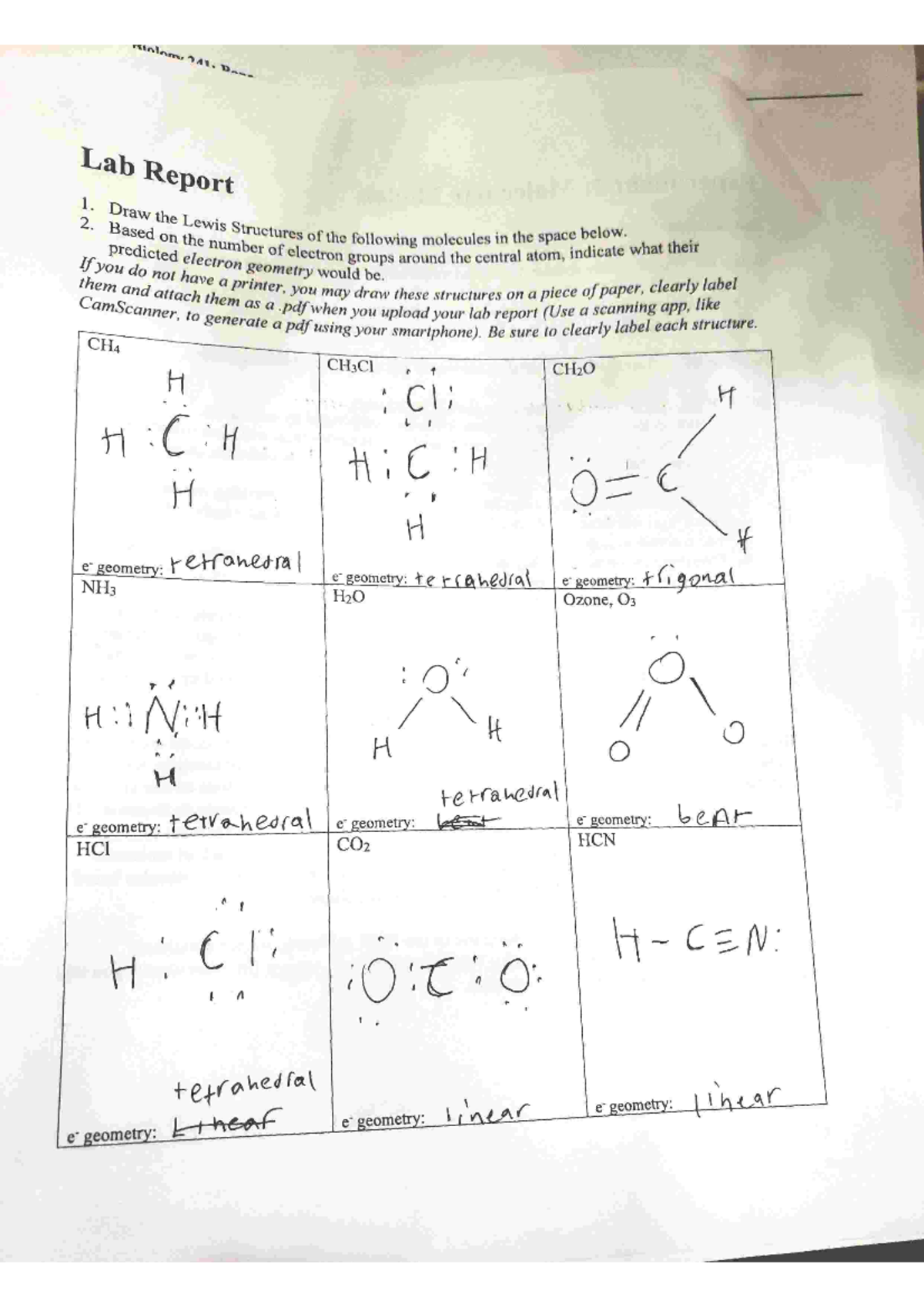 Chem 121 lab 3 models and polarity - Lab Report 1. 2. Based Draw the on ...