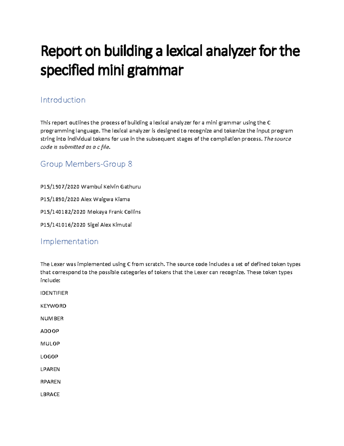 Report 3 - good - Report on building a lexical analyzer for the ...
