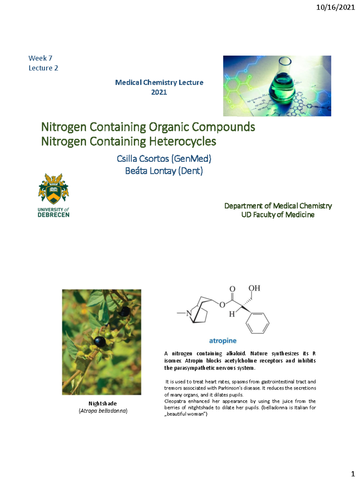 7.2 lecture 2021 nitrogen - Nitrogen Containing Organic Compounds ...