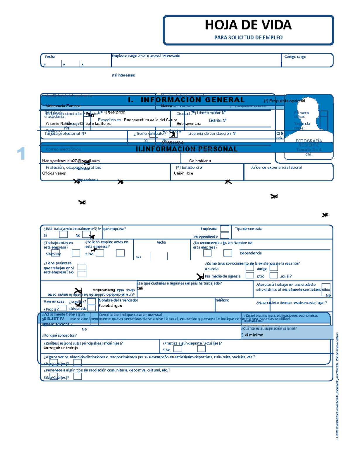 Formato hoja de vida minerva 1003 - DOCUMENTACIÓN (**) Respuesta opcional Fecha Empleo o cargo ...