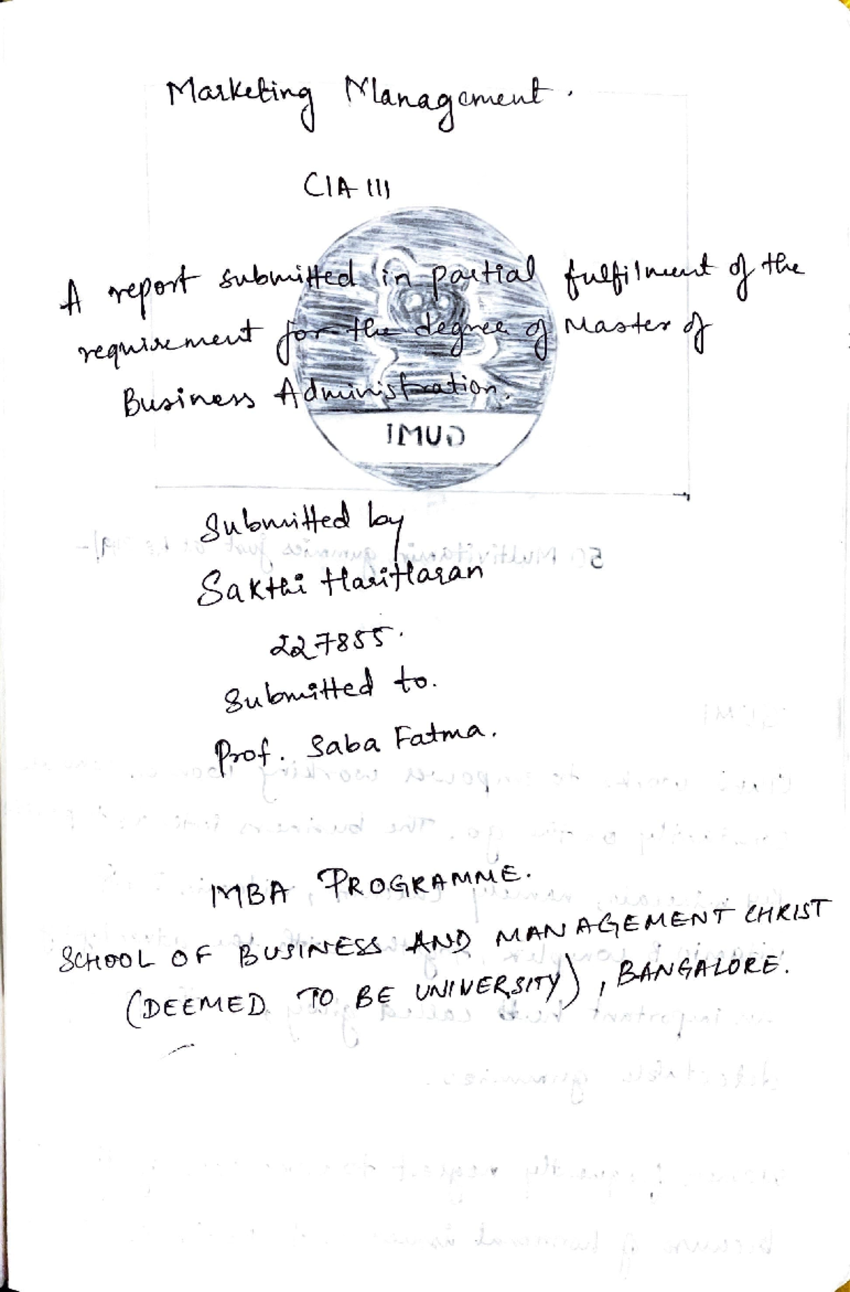 CIA -3 handwritten - Marketing Management - Studocu