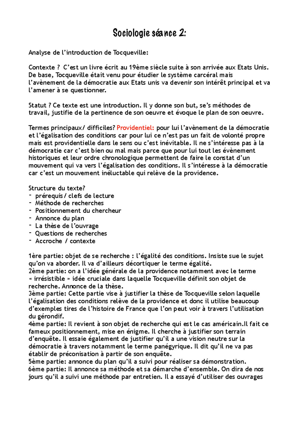 Sociologie séance 2 pdf - Sociologie séance 2: Analyse de l’introduction de Tocqueville ...