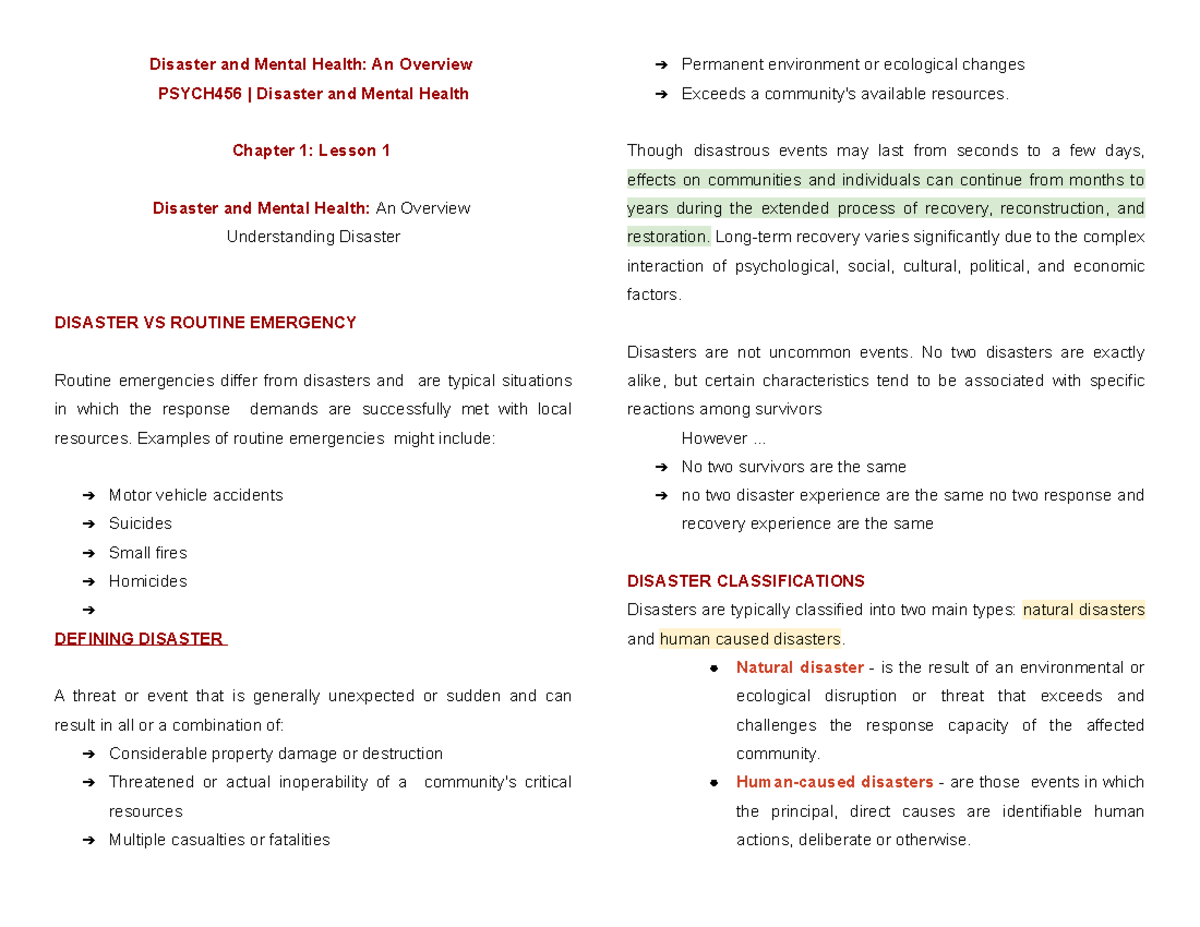Disaster and Mental Health An Overview - Disaster and Mental Health: An ...