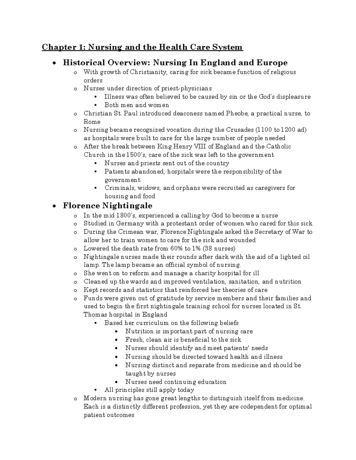Chapter 1 notes [nurslecture] - Chapter 1: Nursing and the Health Care ...