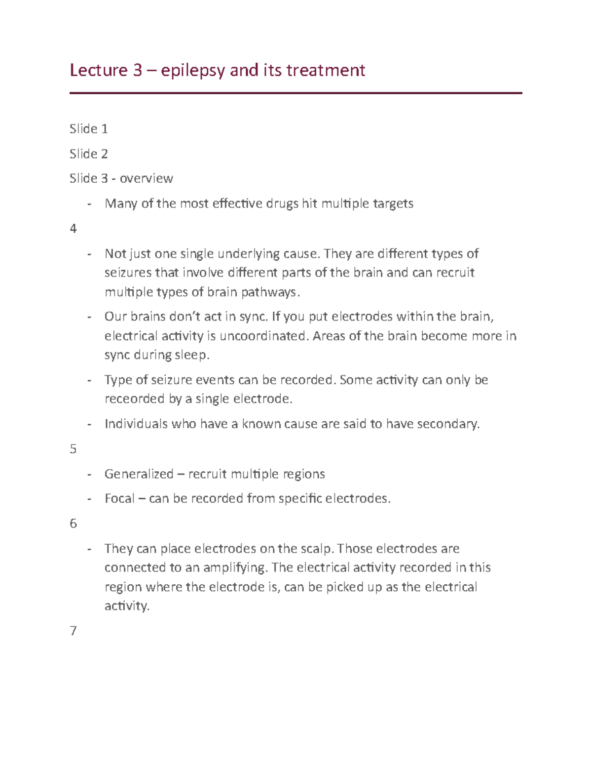 Lecture 3 – epilepsy and its treatment - Lecture 3 – epilepsy and its ...