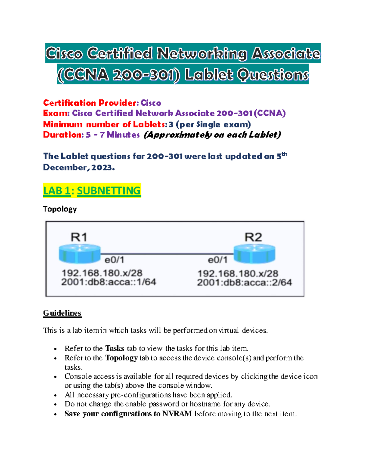 LABS == REAL Exam Lablet Solutions - CCNA 200-301 = Updated ...