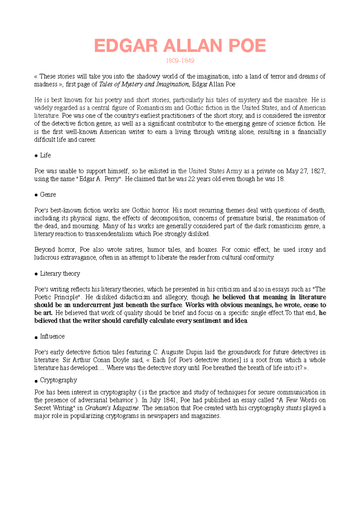 Edgar Allan Poe - He is widely regarded as a central figure of ...