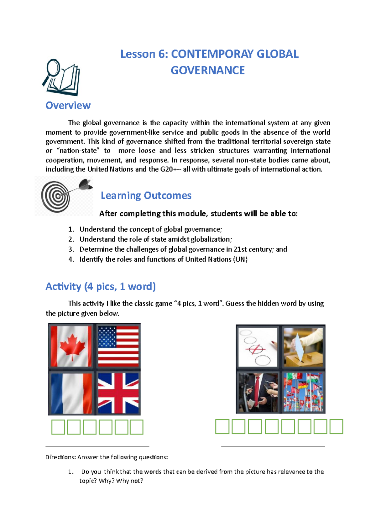 The Contemporay Global Governace - Lesson 6: CONTEMPORAY GLOBAL ...