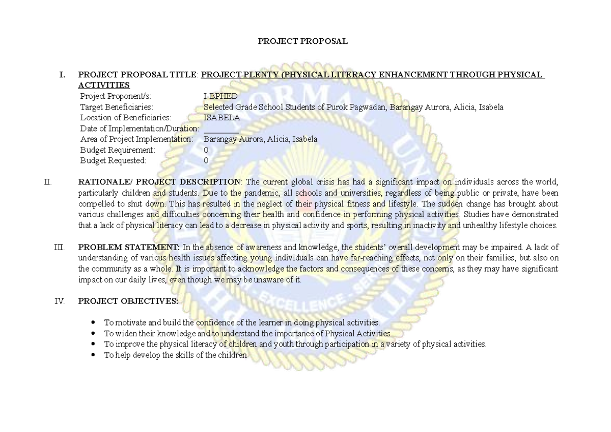 Project- Plenty (final) - PROJECT PROPOSAL I. PROJECT PROPOSAL TITLE ...