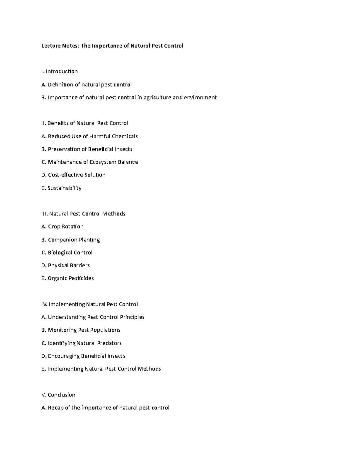 Lecture Notes: The Importance of Natural Pest Control - Introduction A ...