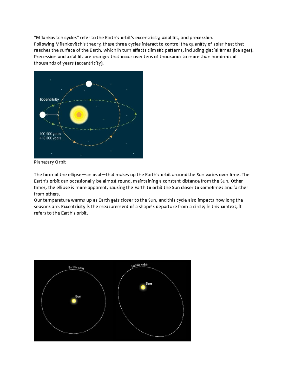 Jhytj - small assignment - "Milankovitch cycles" refer to the Earth's ...