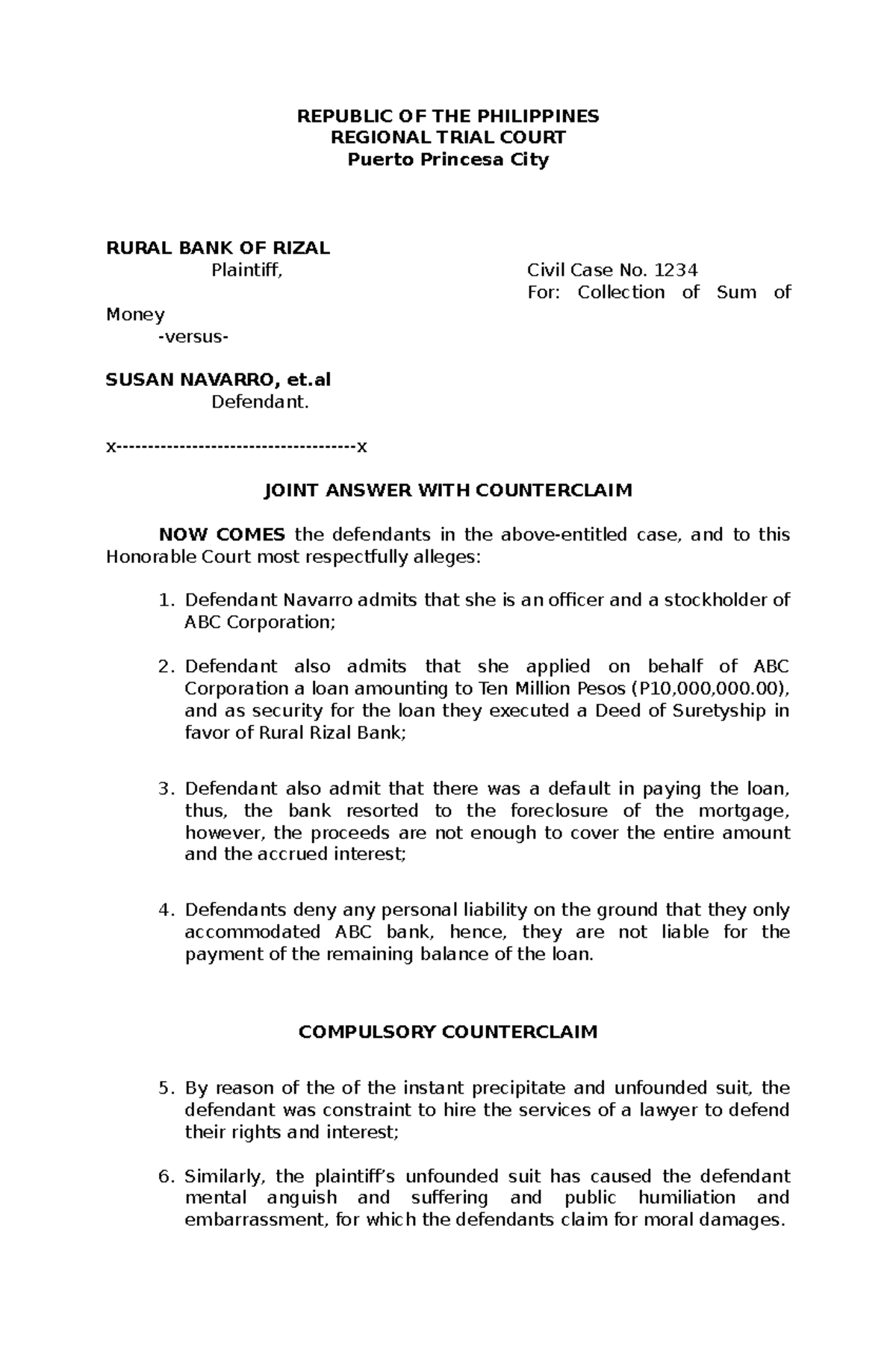 Republic OF THE Philippines (answer) - REPUBLIC OF THE PHILIPPINES ...