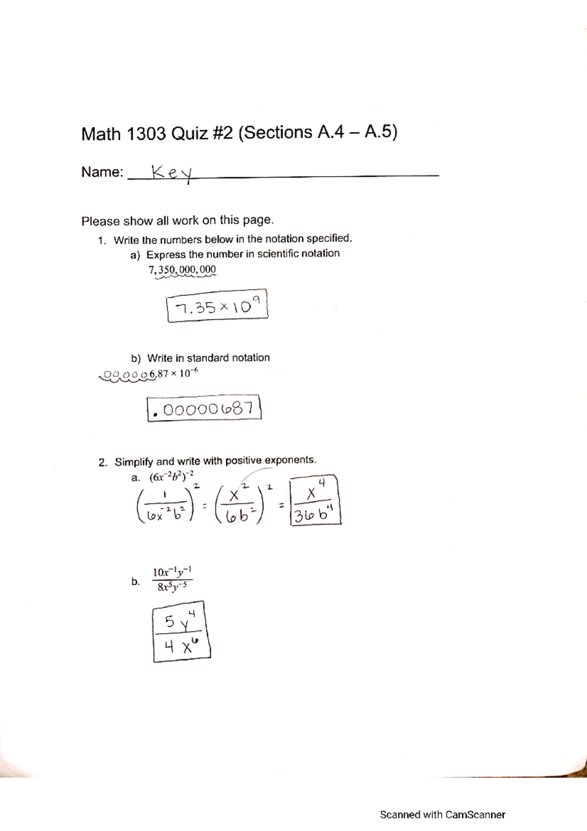 03Q2 key - Precalculus for Business lesson 2 Quiz Key - Math 1303 - Studocu