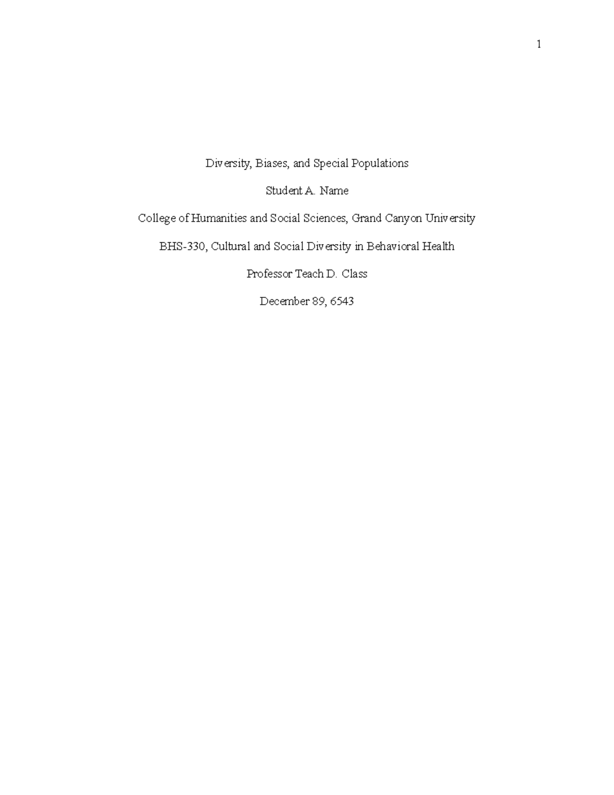 Benchmark Diversity, Biases, Special populations, assignment, essay ...