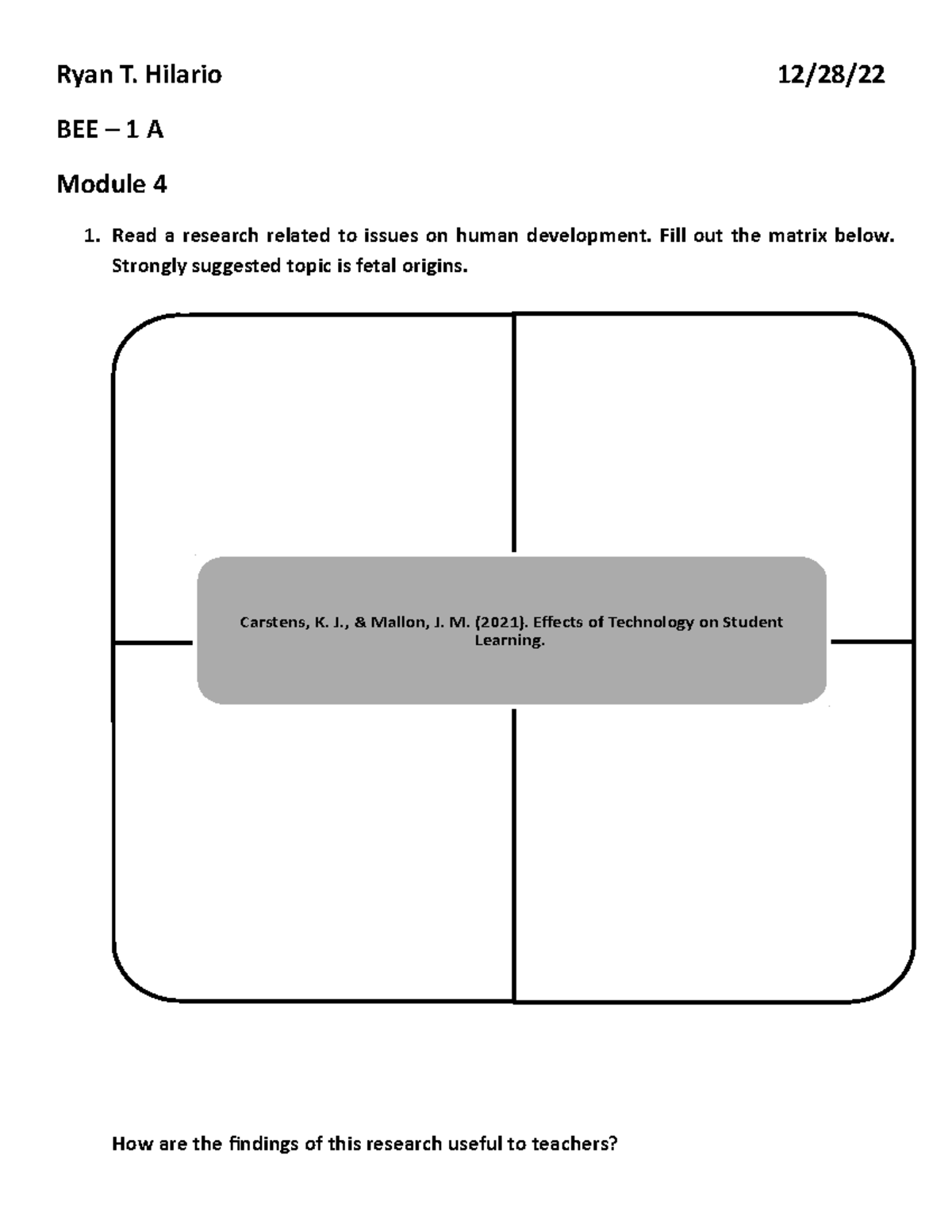 Module 4 Learning Activity 1 - Ryan T. Hilario 12/28/ BEE – 1 A Module ...