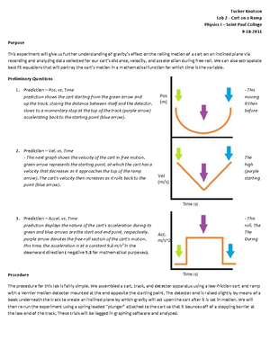 Summary - Lab 2 - Cart on a Ramp - Tucker Knutson Lab 2 - Cart on a ...