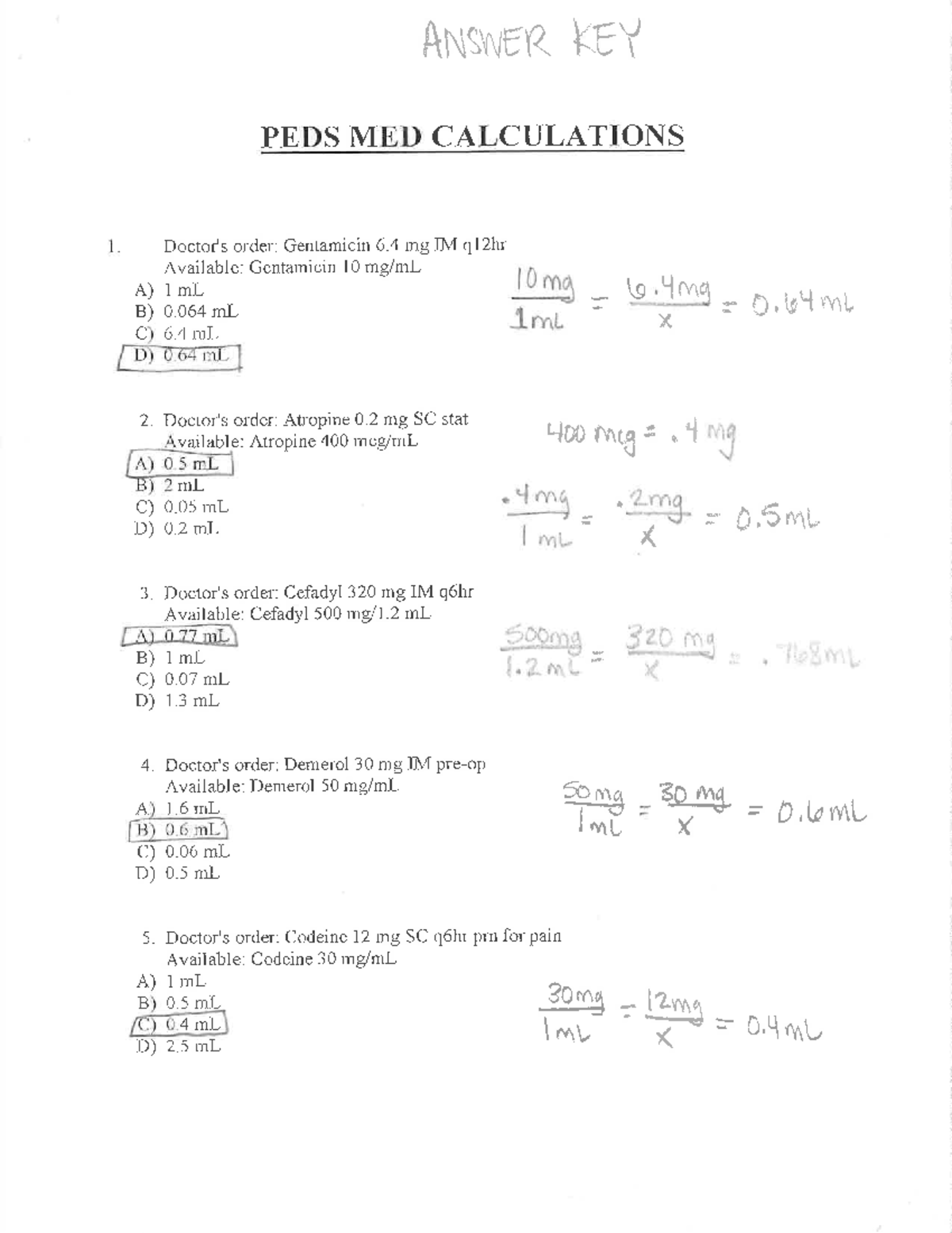 Peds Math Packet Answers LU - NU 306 - Studocu