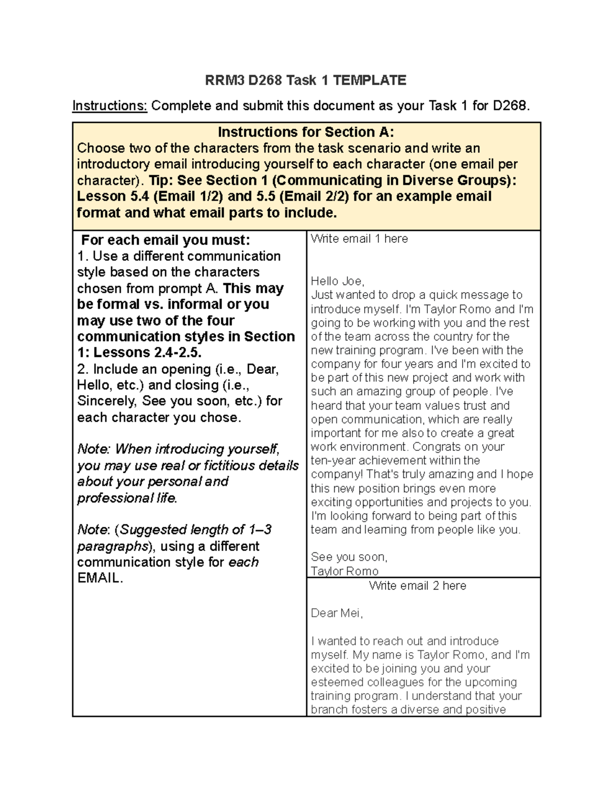 RRM3 D268 Task 1 - Instructions for Section A: Choose two of the ...