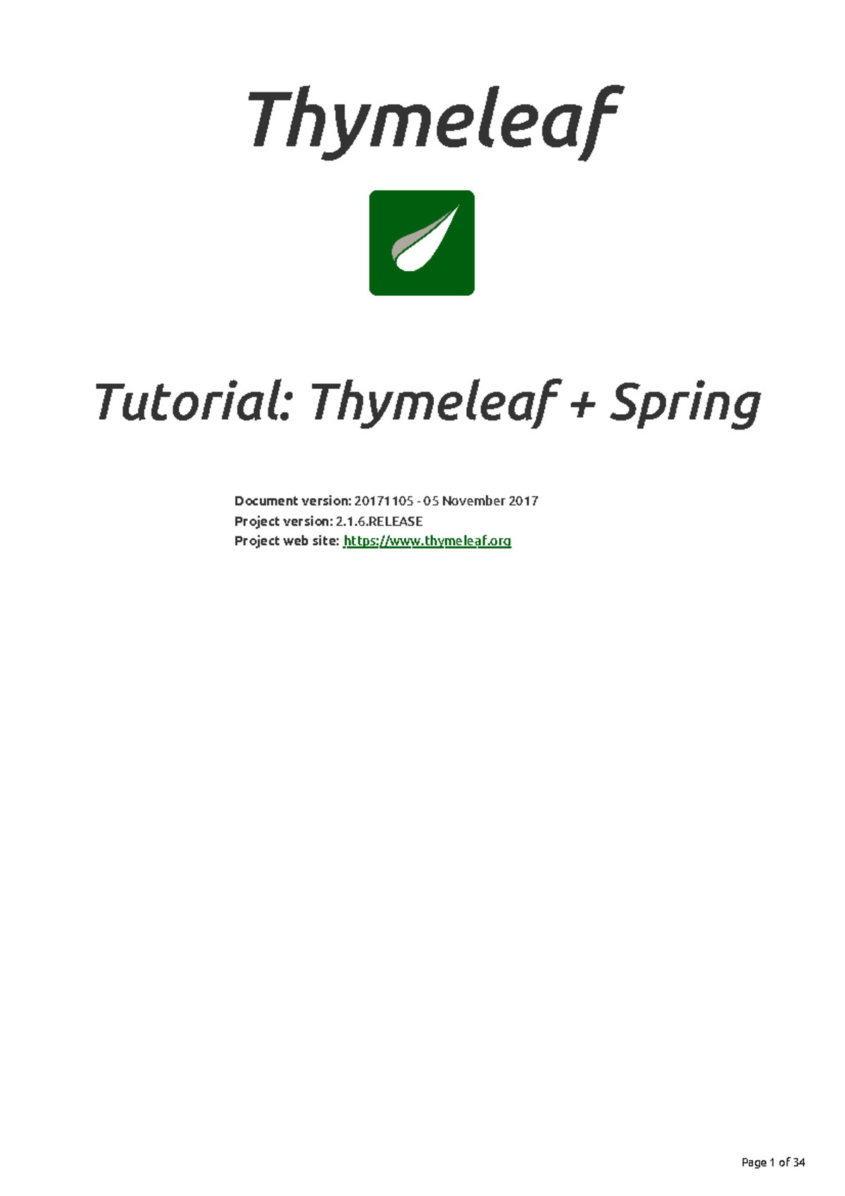 Thymeleafspring - Read well - Tutorial: Thymeleaf + Spring Document version: 20171105 - 05 ...