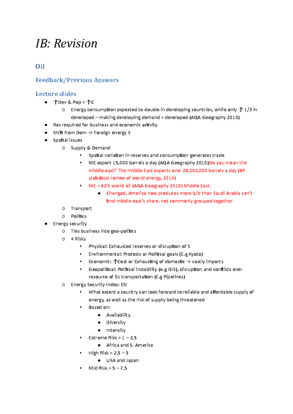 IB summary - See the title - IB: Revision Oil Feedback/Previous Answers ...