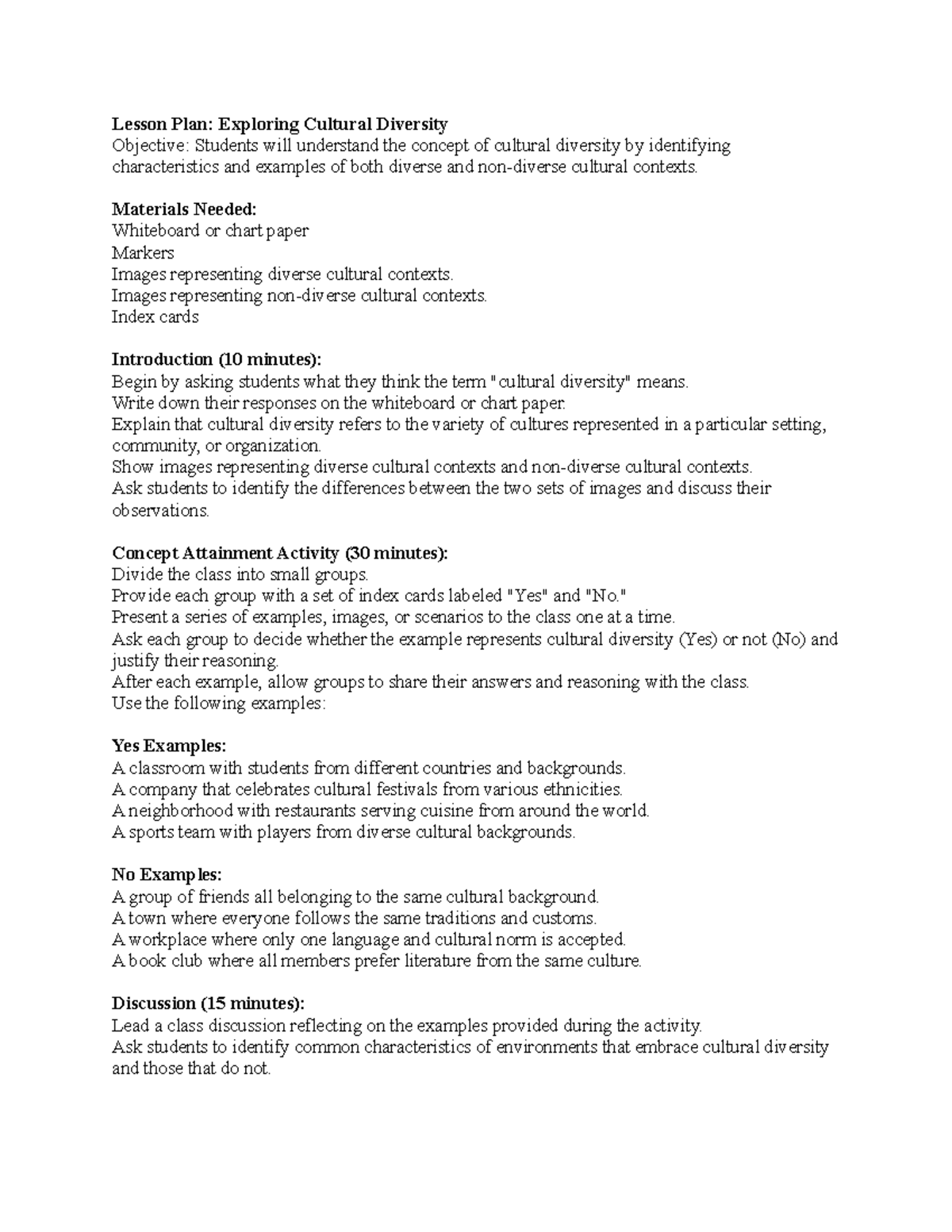 Lesson Plan - Materials Needed: Whiteboard or chart paper Markers ...