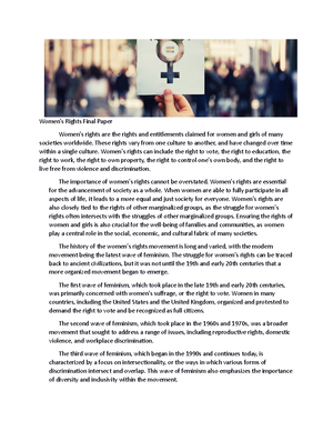 Completed Outline for Women’s Rights Final Paper - Introduction Women's ...