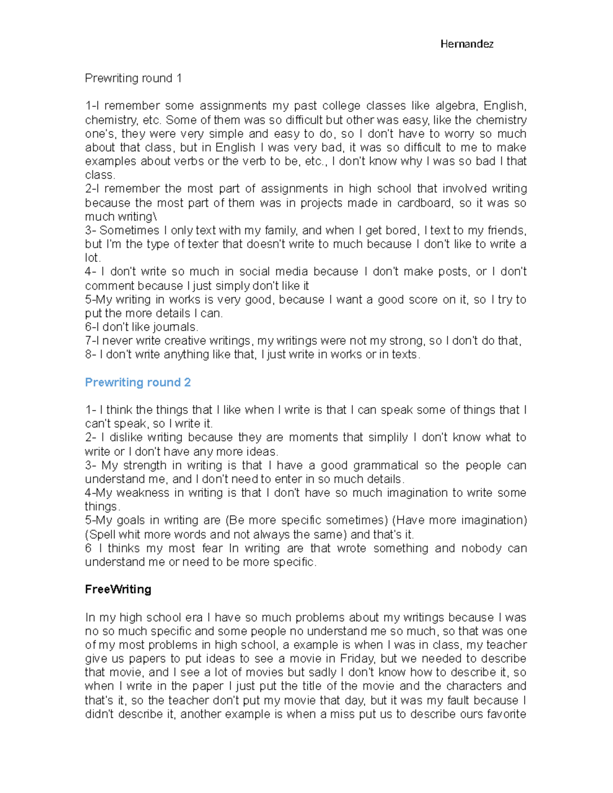 Mini-essay 2 - Enssay - Prewriting round 1 1-I remember some ...