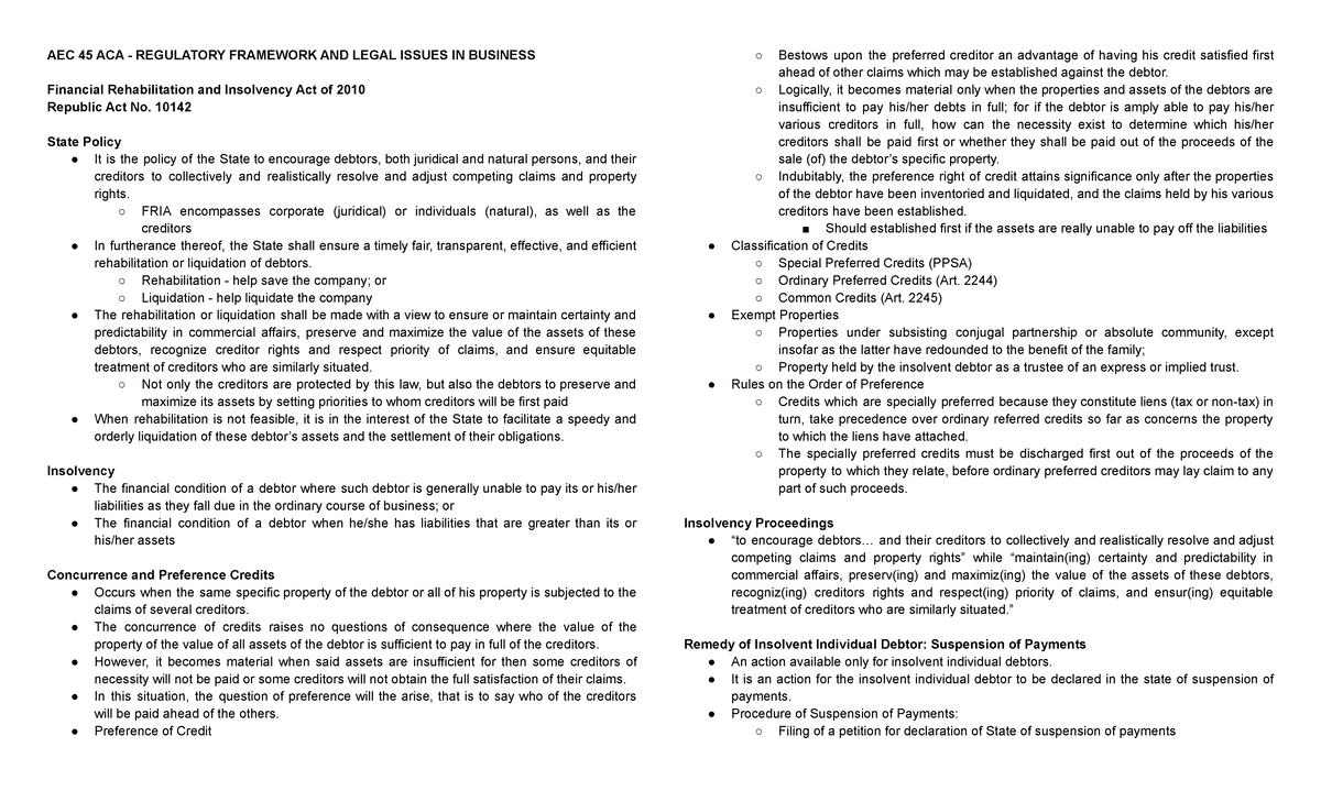 AEC 45 FRIA - FRIA - AEC 45 ACA - REGULATORY FRAMEWORK AND LEGAL ISSUES ...