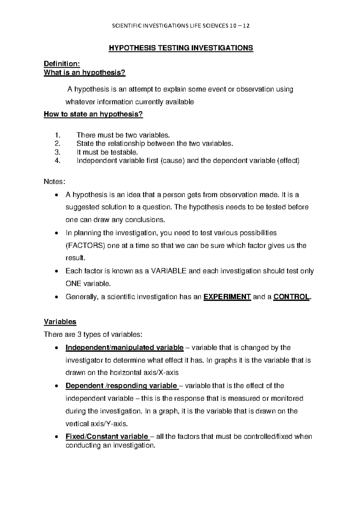 Scientific Investigations 1 - SCIENTIFIC INVESTIGATIONS LIFE SCIENCES ...