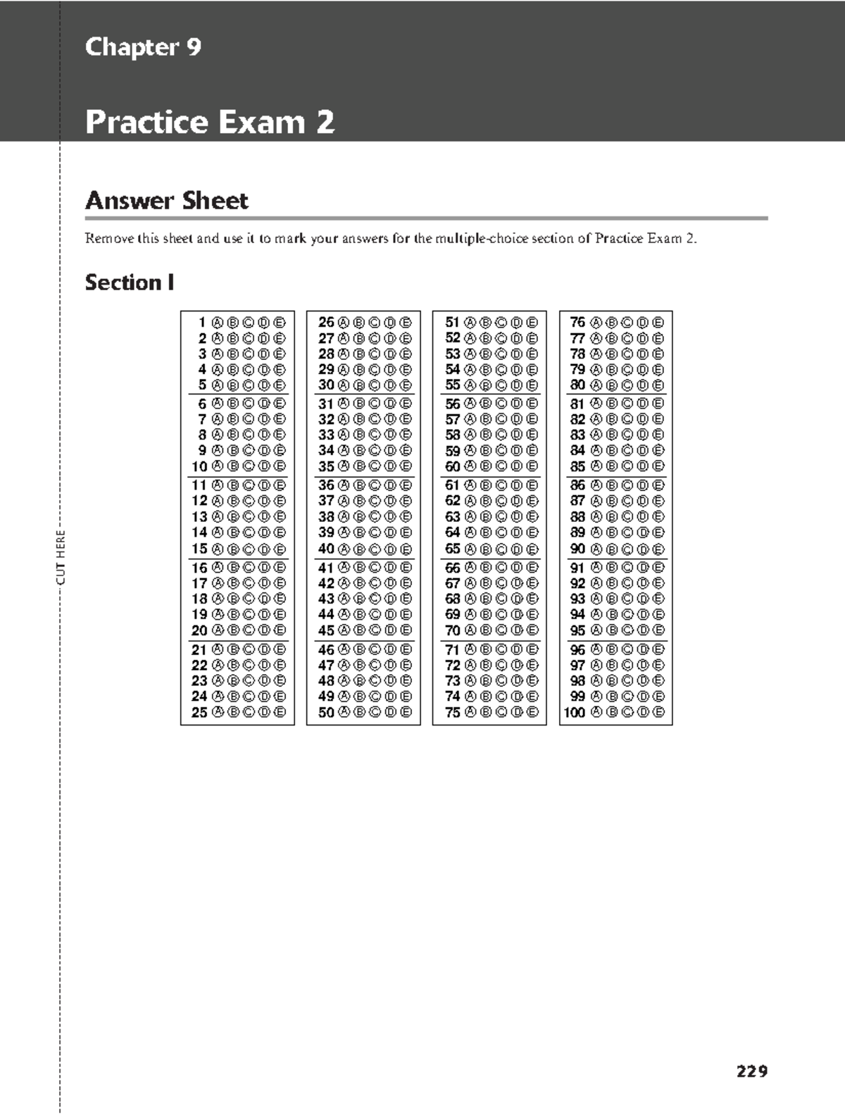 Cliffs Practice Exam 2 - Chapter 9 Practice Exam 2 Answer Sheet Remove ...