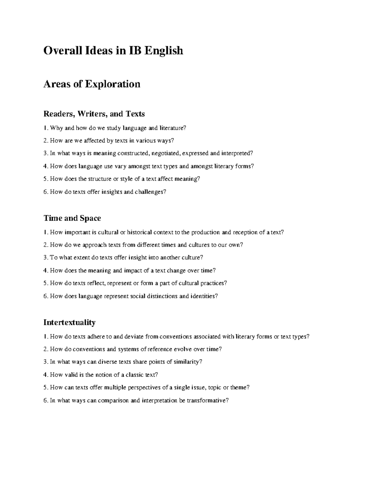 Areas of exploration & global issues International Bacalaureate ...