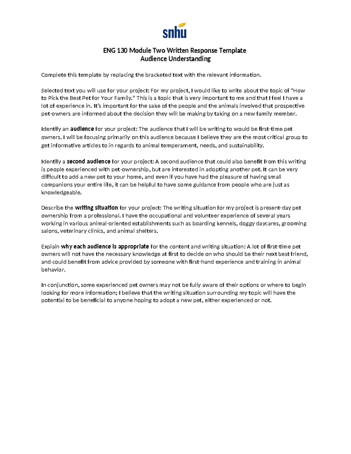 ENG 130 Module Two Written Response - Selected text you will use for ...