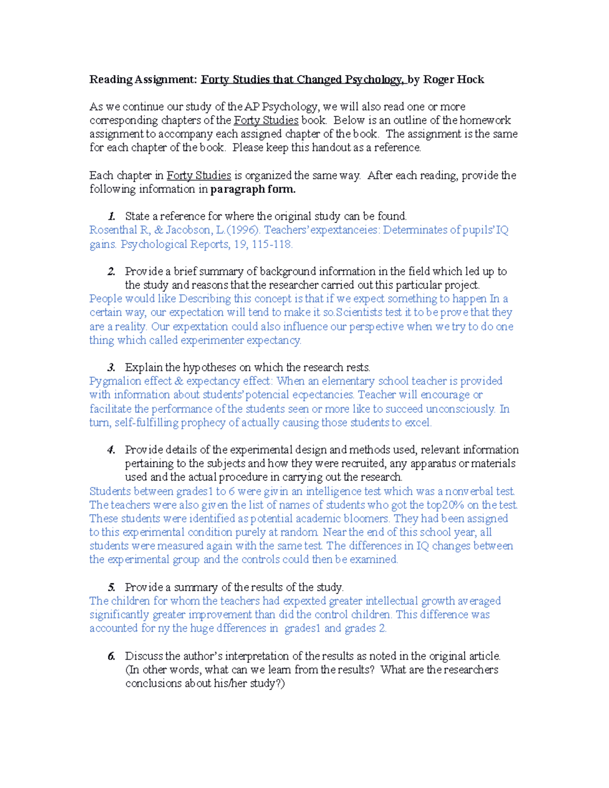 40 studies assignment - Reading Assignment: Forty Studies that Changed ...