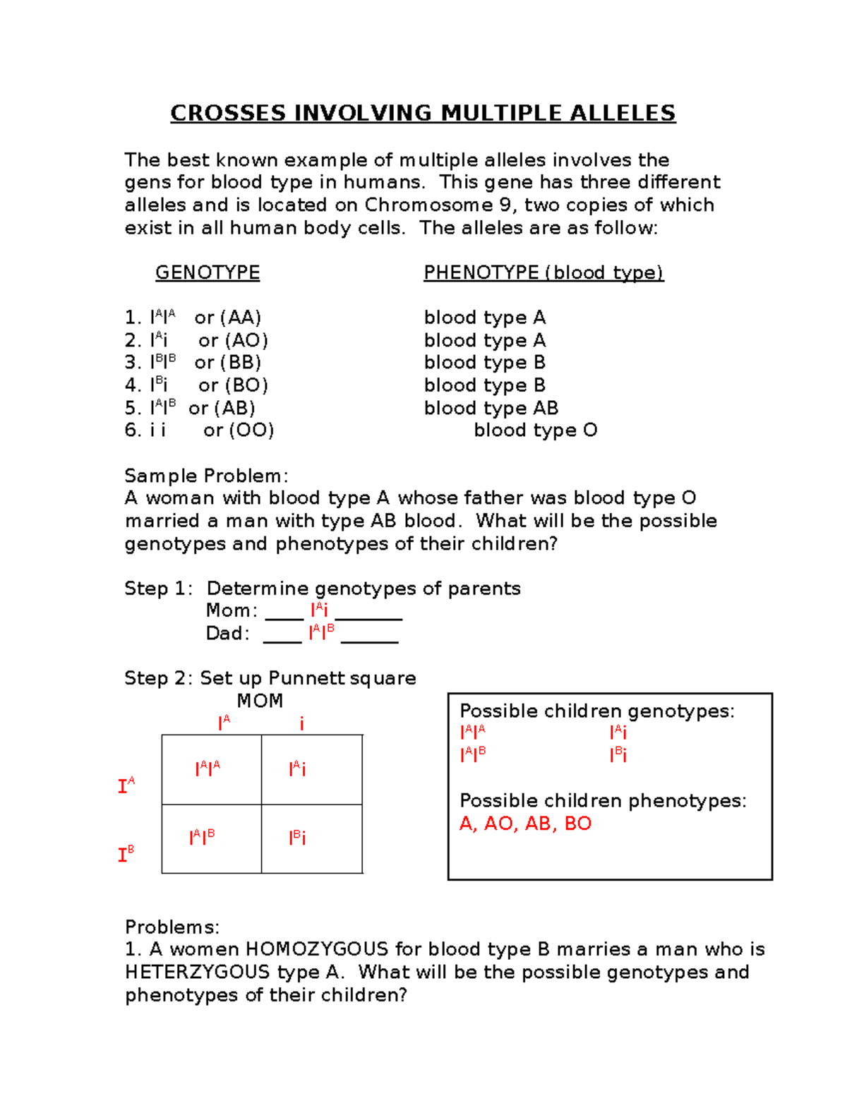 Multiple alleles hc - CROSSES INVOLVING MULTIPLE ALLELES The best known ...