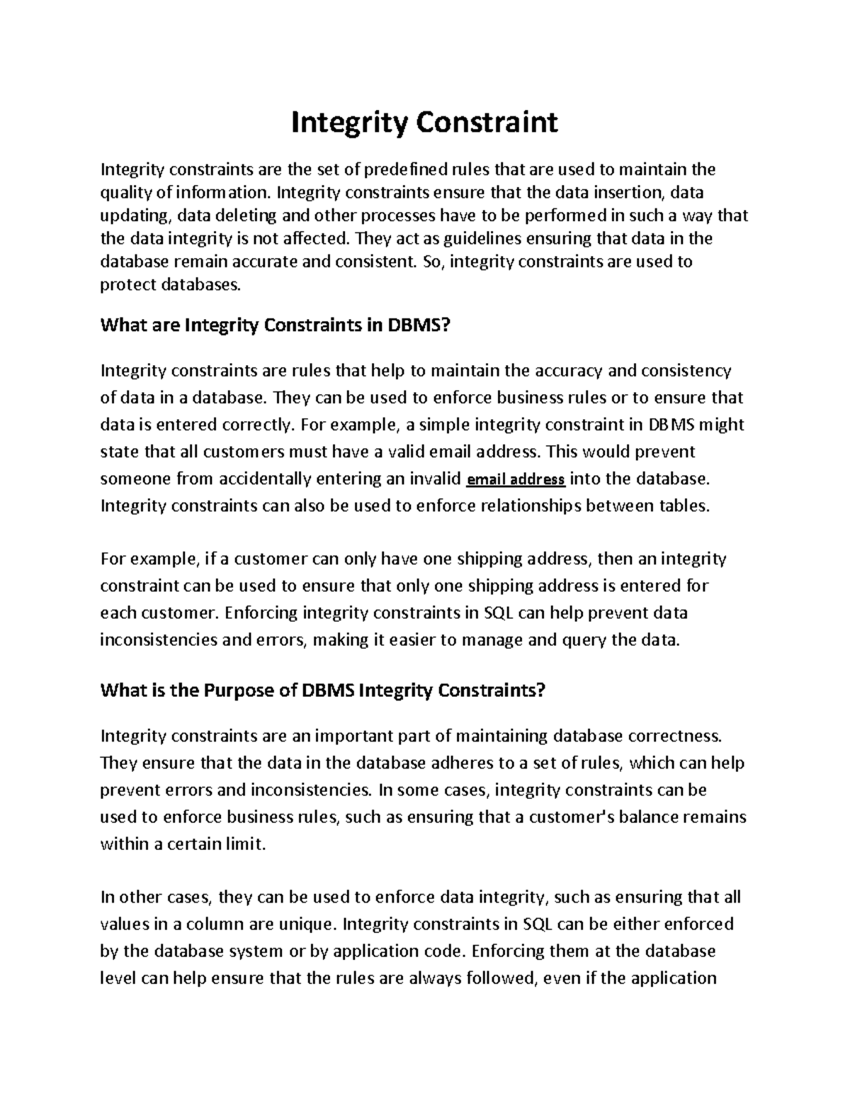 Integrity Constraint - predefine rules that use to secure your database ...