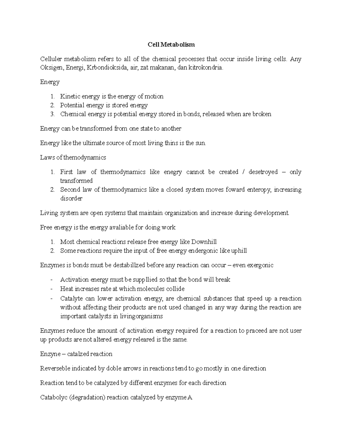 Cell Metabolism - This material is my lecture notes - Cell Metabolism ...