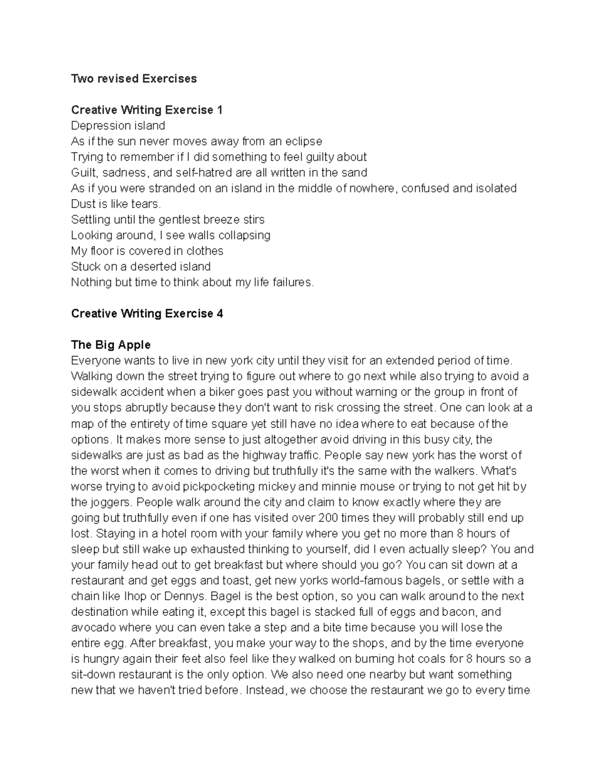 Final portfolio - Google Docs - Two revised Exercises Creative Writing ...