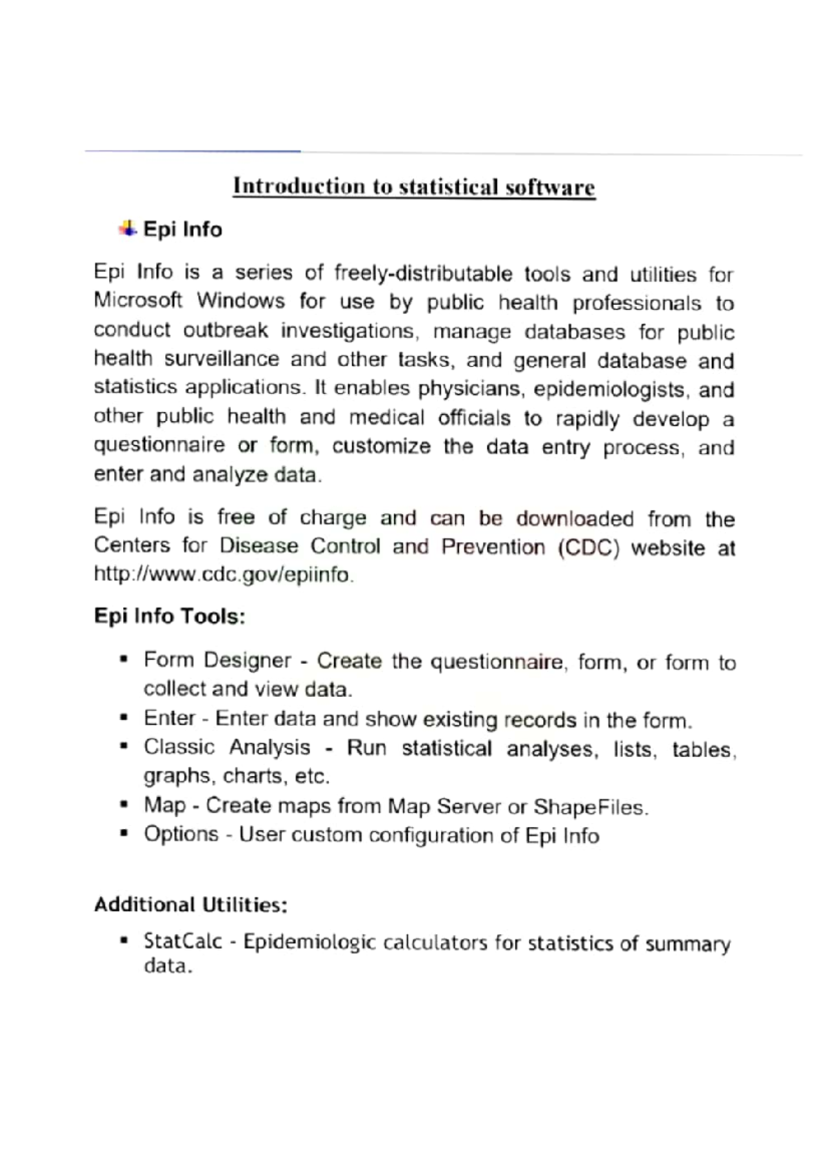Statistical Software Epi - Pharmacy - Studocu