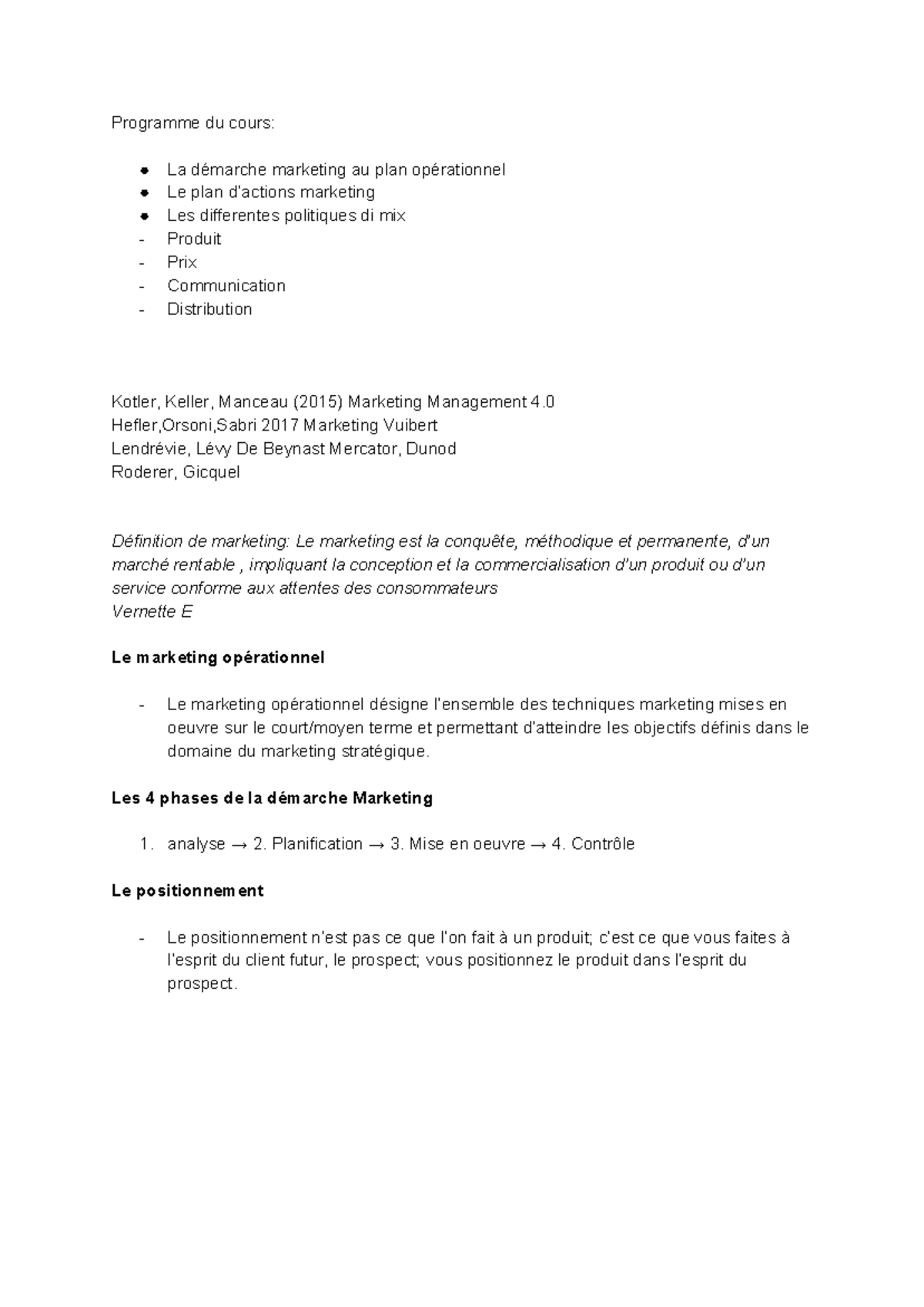 Marketing - Le Produit - Notes de cours 2 - Programme du cours: - La ...