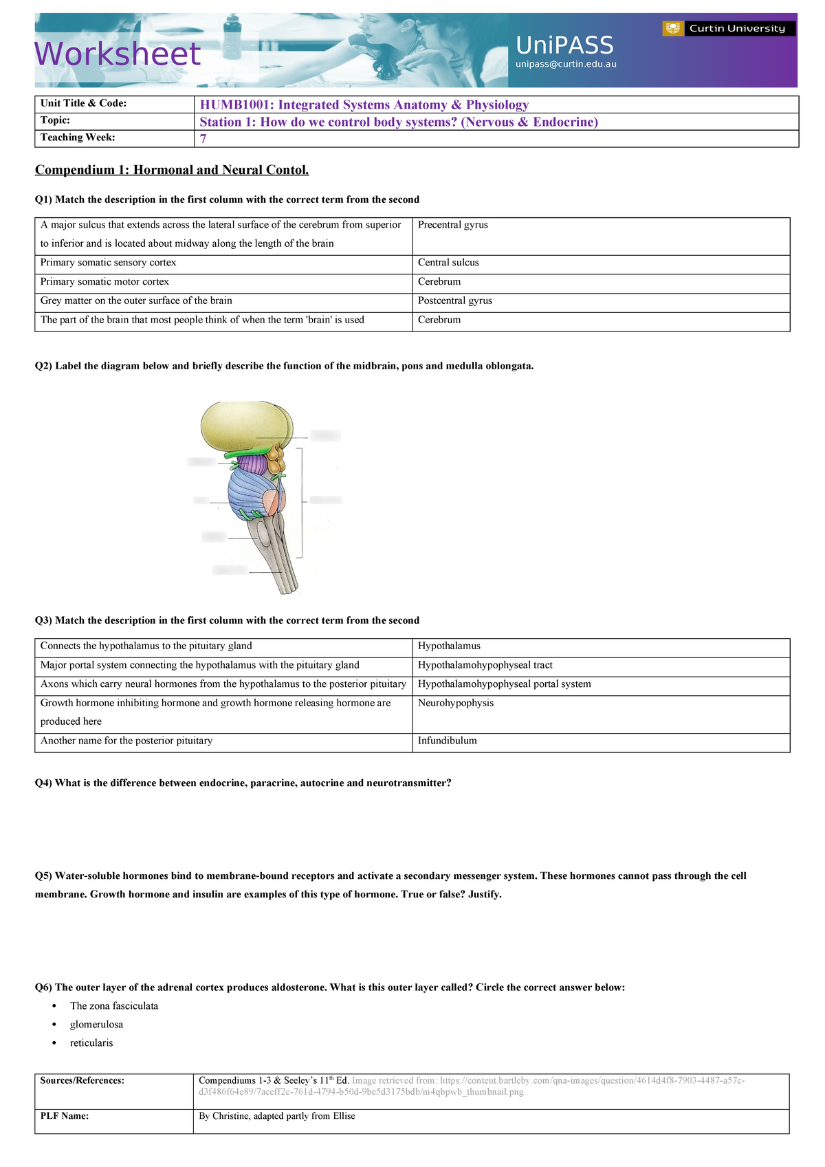 Compendium 1-3 - practice q - Worksheet unipass@curtin.edu Unit Title ...