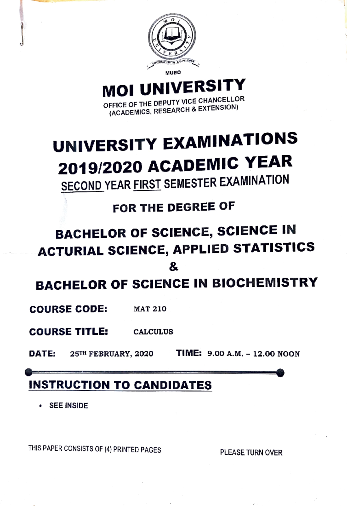 MAT 210 past papers - Good notes - UNDATIayr HOWLEO MUEO MOI UNIVERSITY ...