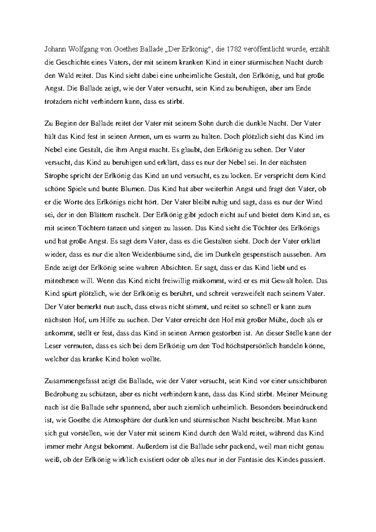 Der Erlkönig Inhaltsangabe - Johann Wolfgang von Goethes Ballade „Der ...