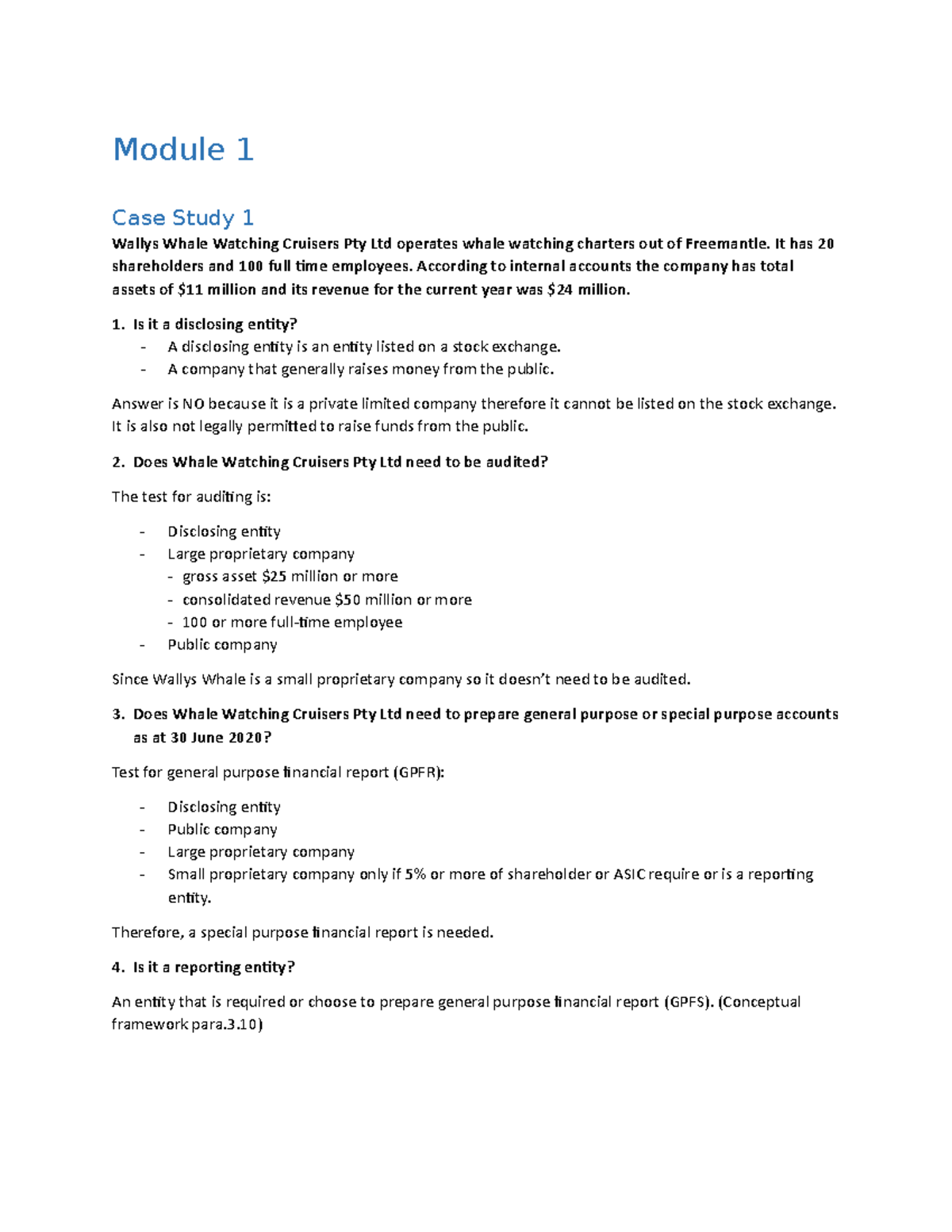 Module 1 (Tutorial) - Good luck! - Module 1 Case Study 1 Wallys Whale ...