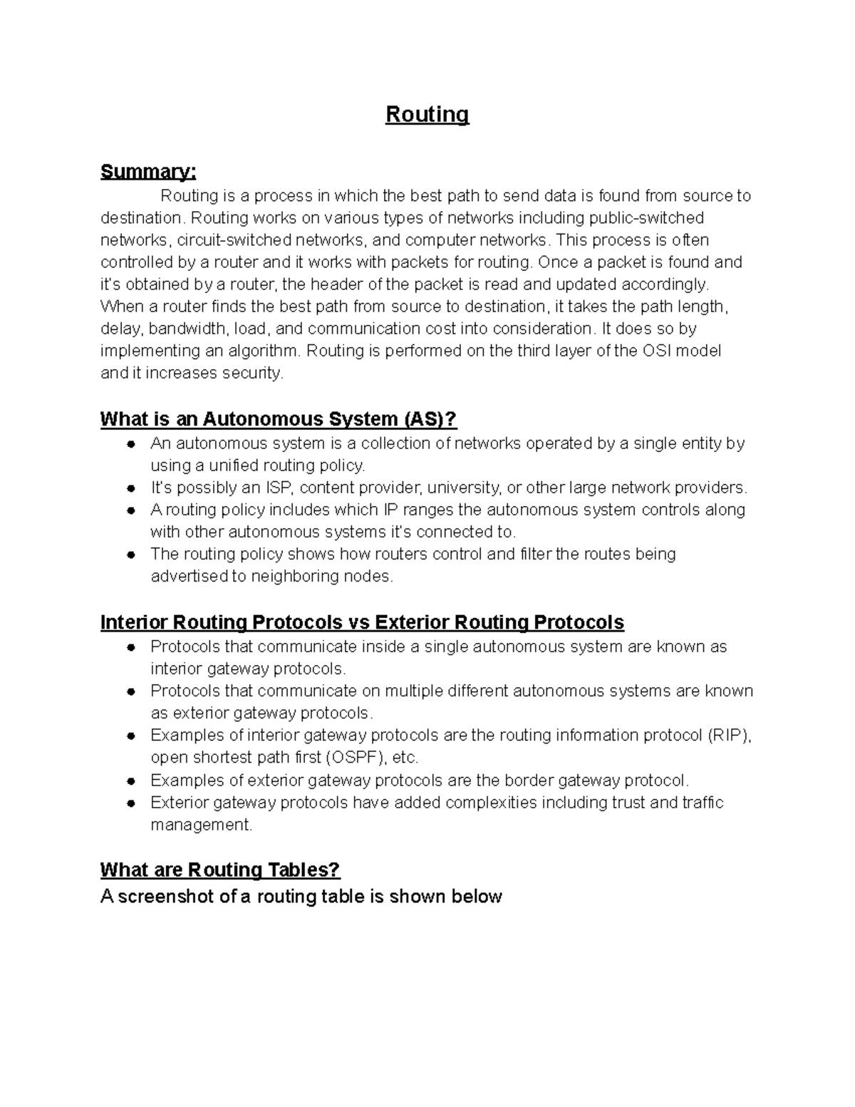 Routing (C13 & C14) Notes - Routing Summary: Routing is a process in ...