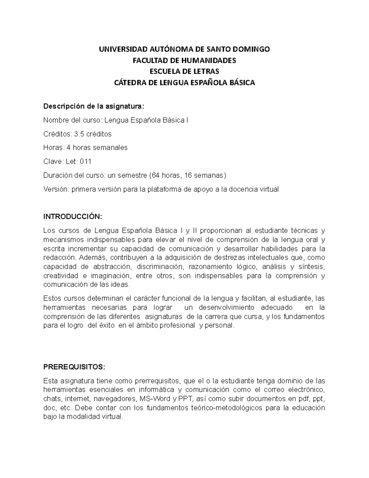 Descripcin de la asignatura -Programa de Let 011 - UNIVERSIDAD AUTÓNOMA DE SANTO DOMINGO ...
