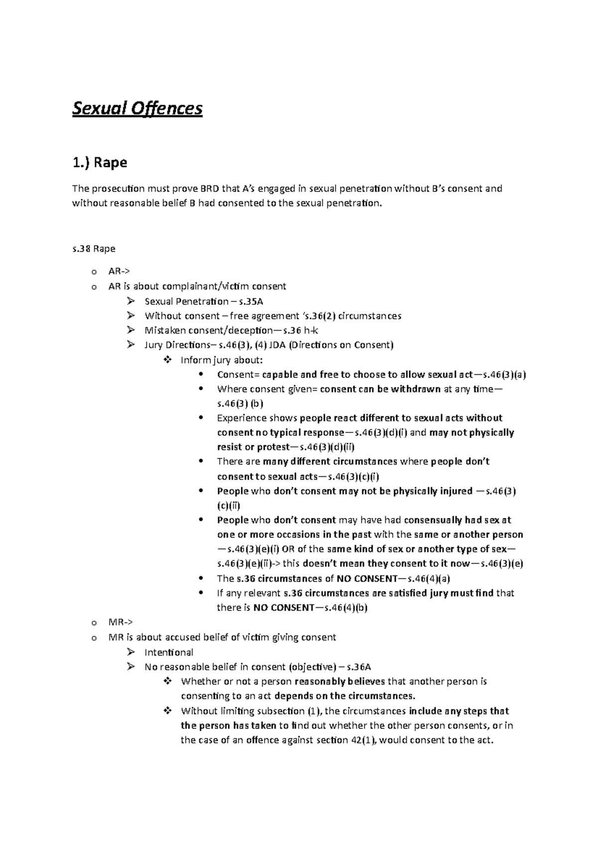 Sexual Offences Exam script - Sexual Offences 1.) Rape The prosecution ...
