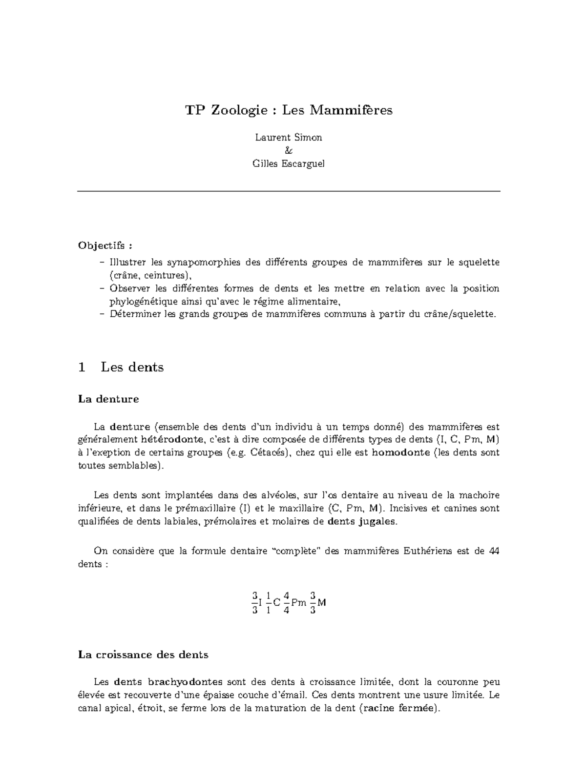 Polycop mammifères - TP Zoologie : Les Mammif`eres Laurent Simon ...