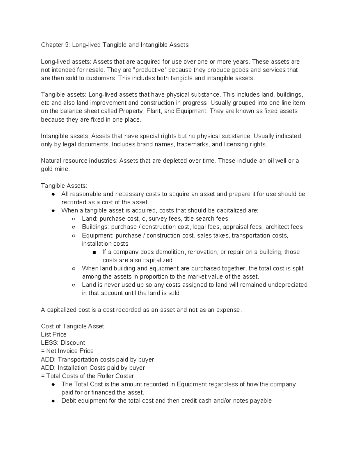 Chapter 9 Accounting - Chapter 9: Long-lived Tangible and Intangible Assets Long-lived assets ...